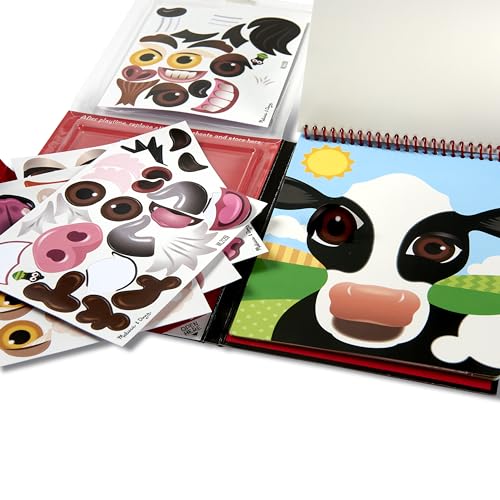 Melissa & Doug On The Go Make-a-Face Reusable Sticker Pad Travel Toy Activity Book β Farm Animals (10 Scenes, 76 Cling Stickers)