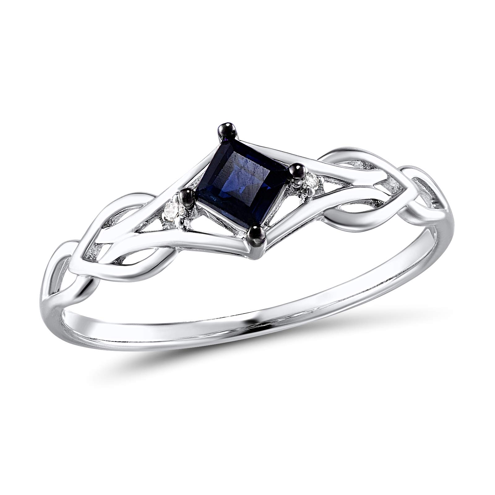 Lurie Jewelry Diamond Sapphire White Gold Ring - 0.006 Carat 14K White Gold Ring with White Diamond and 0.21 Carat Sapphire Gold Statement Ring (5.5)