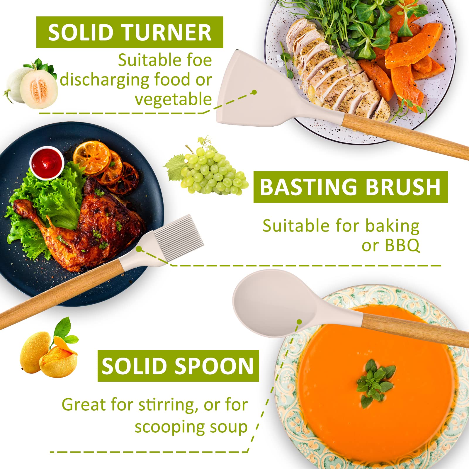 Kitchen Cooking Utensil Set, Fungun 35 pcs Cooking Utensils - Nonstick Kitchen Utensils Cookware Set Spatula Set -Kitchen Gadgets Utensils Set, Kitchen Tools Gift-khaki