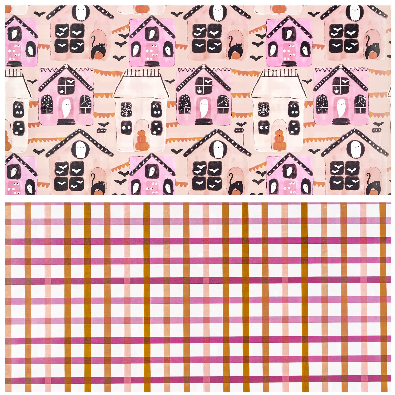 LeZakaa Reversible Halloween Wrapping Paper - Skeleton, Grave, Pumpkin, Snake Unique Halloween Elements & Spider Web Design - 17 inches x 32.8 Feet (46.45 sq.ft.)