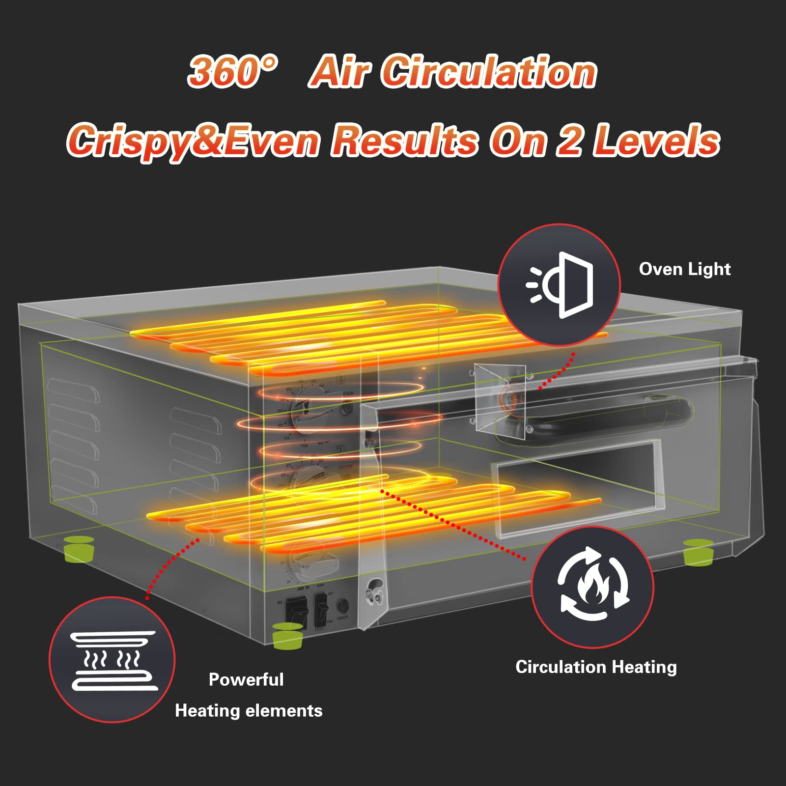 Pizza Oven Countertop Indoor 23'' Stainless Steel Commercial Pizza Oven Single Layer Deck Deluxe Pizza Maker Multipurpose Snack Oven for Restaurant Kitchen Home