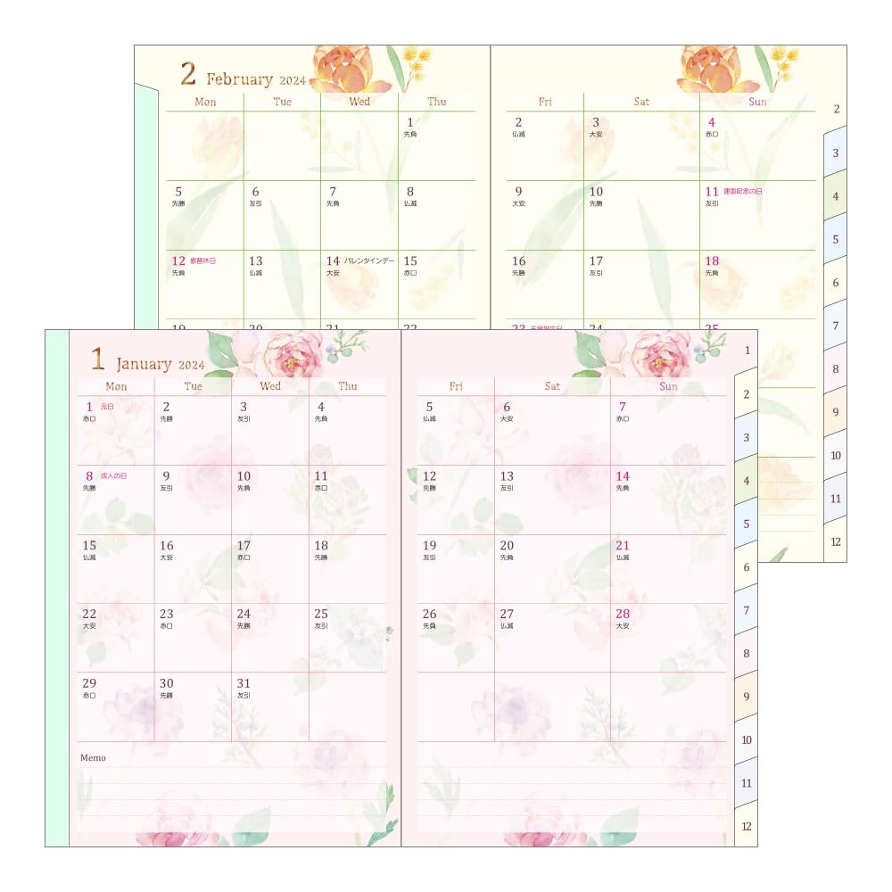Midori Pocket Diary 22256006 Weekly Planner, 2024, B6, Cat Pattern, Starts January 2024 (country time floral pattern)