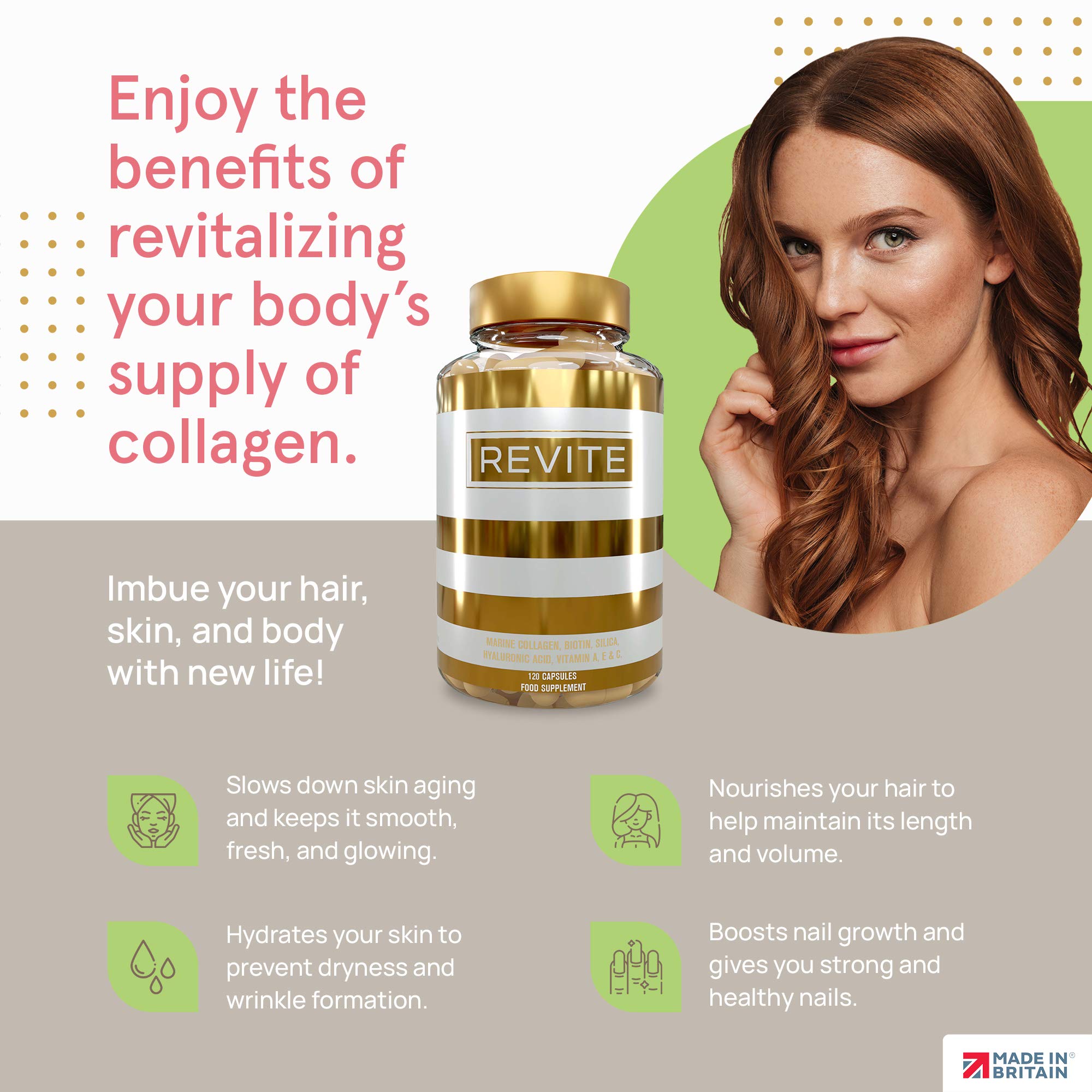 Marine Collagen Capsules 2000mg, Hyaluronic Acid, Silica, Biotin, Vitamin A, E & C Hair, Skin, Nails & Joint Support Tablets Natural Peptide Multivitamin Supplement