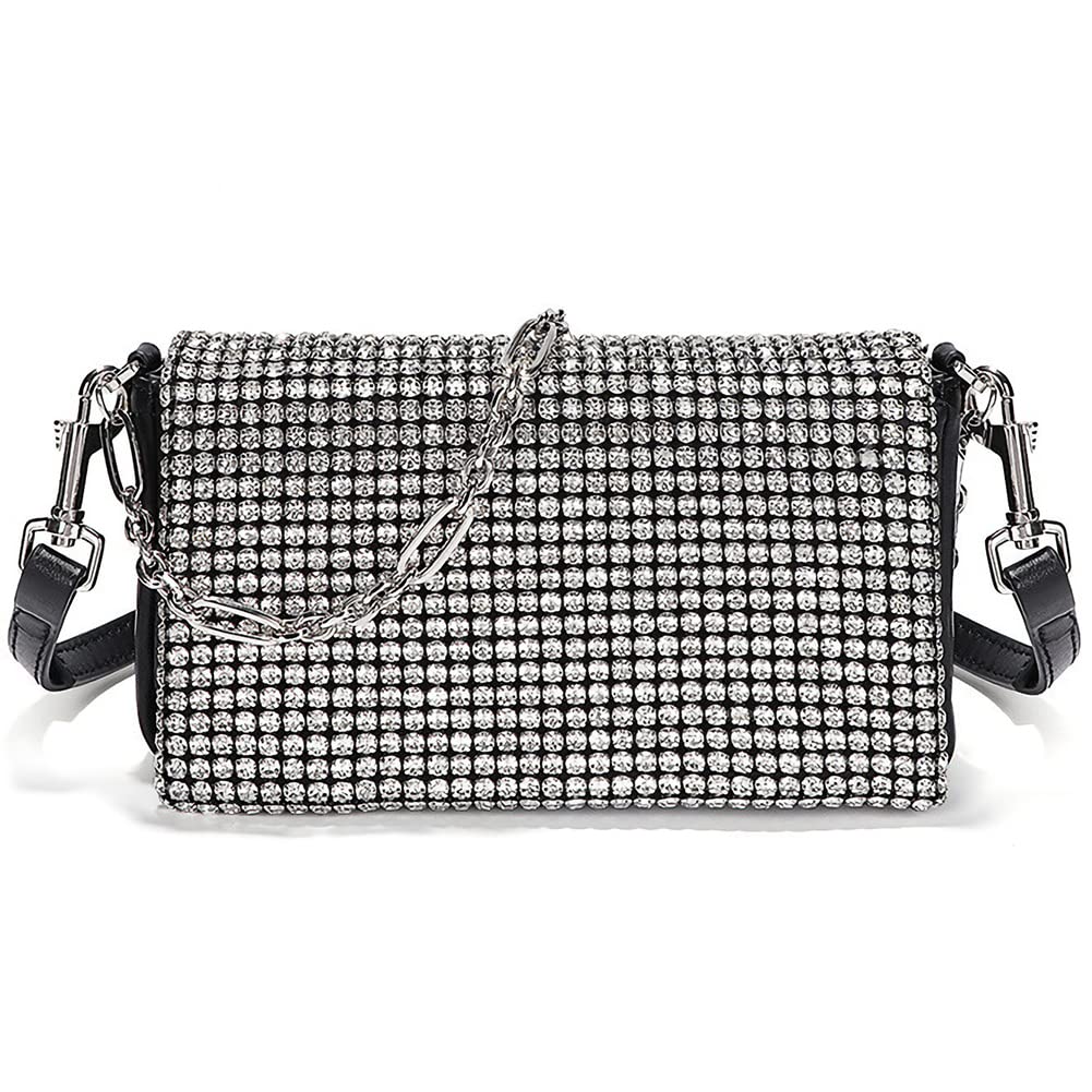 Rhinestone Bag for Women Crystal Glitter Evening Bags with Chain Strap Bling Purse Top Handle Handbag