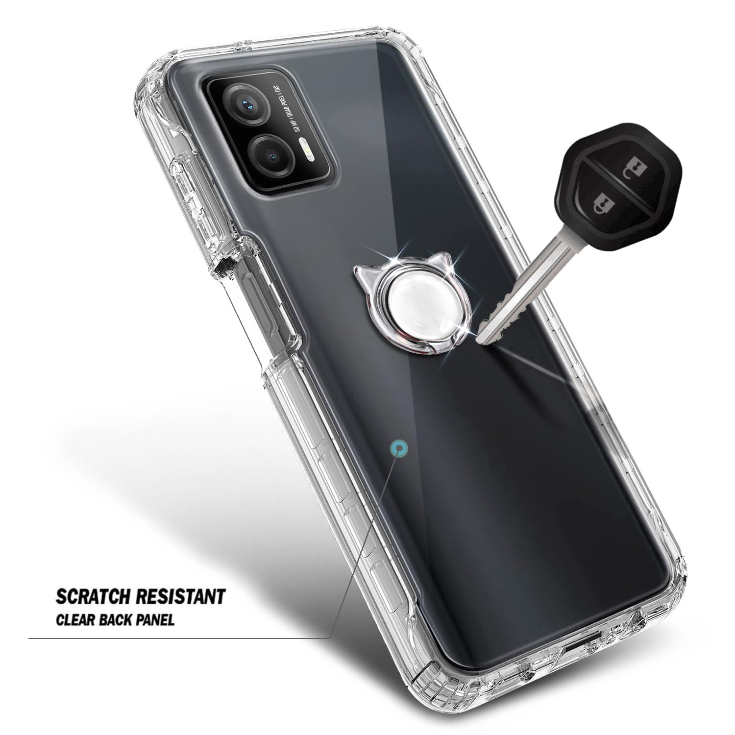 NGB Supremacy Case for Motorola Moto G 5G (2023)/Power 5G (2023), Full Body Protection with [Built-in Screen Protector] Ring Holder/Wrist Strap, Shockproof Bumper Cover (Clear)