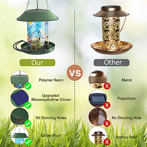 Solar Bird Feeder for Outside Hanging or Wall Mount, Waterproof Squirrel Proof Wild Birdfeeder Solar Powered Led Garden Backyard Lantern Decoration Light, Gifts for Bird Lovers