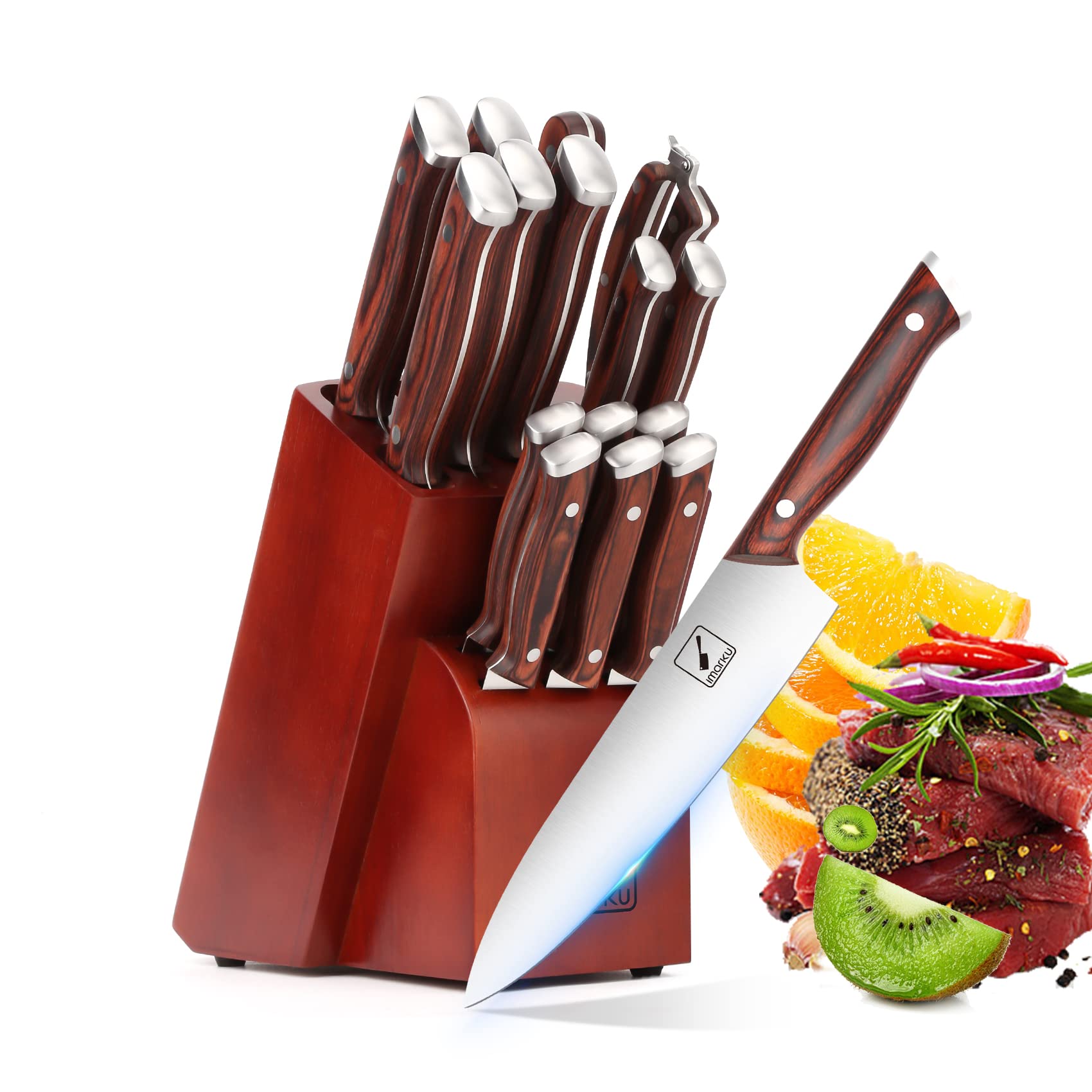 Kitchen Knife Set with Block,imarku 16-Piece Professional Knife Sets,Japanese Chef Knife Set German High-Carbon Stainless Steel Knives Set with Knife Sharpener
