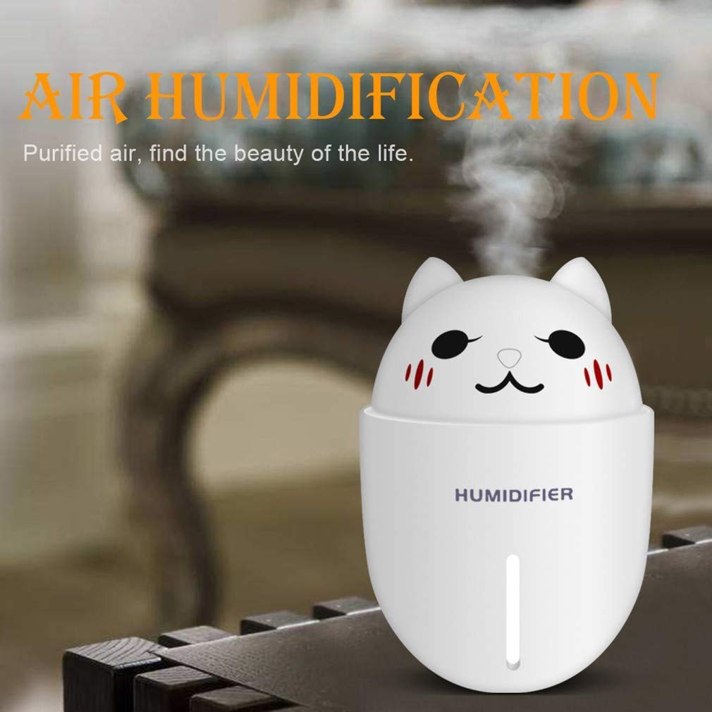 Mini USB Humidifier, Small Humidifier, Mist Humidifier, 3-in-1 Air Purifier Aroma Essential Oil Diffuser Air Freshener with Filter, Fan and Night Light Function Whisper Quiet Operation Automatic