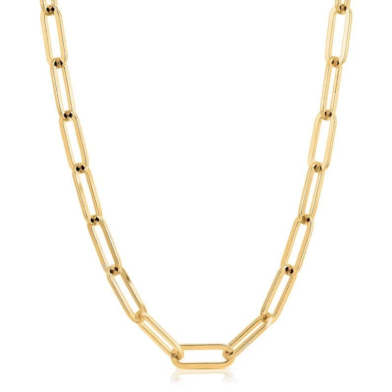 Semi Solid 14K Yellow Gold Paperclip Chain - Link Chain Unisex Necklace - Real Gold Chain Jewelry Width 5 MM & Length 22 Inches