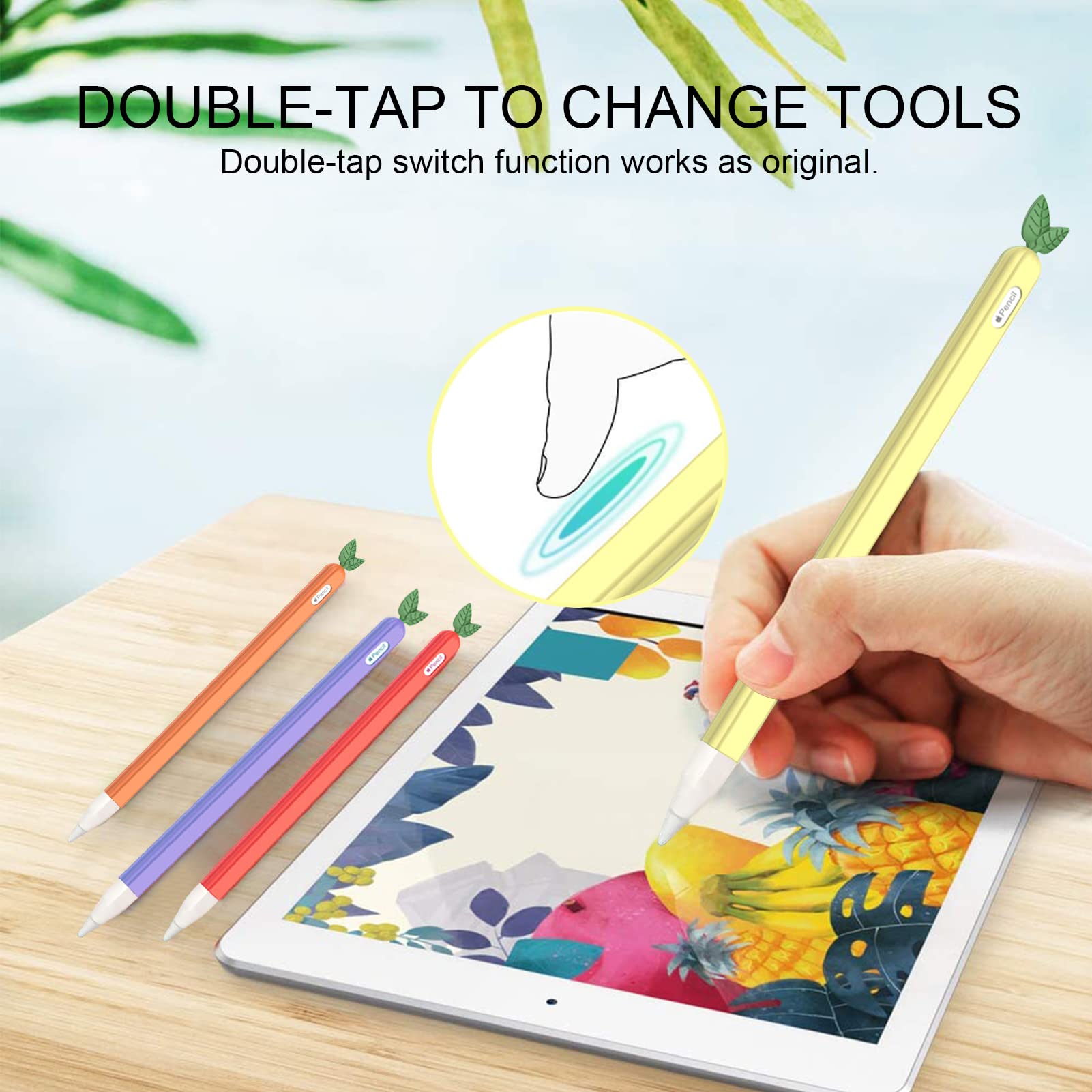 WITOP Apple Pencil 2nd Generation Case,iPencil Case Sleeve Cute Fruit Design Silicone Soft Protective Cover Accessories Compatible with Apple Pencil 2nd Generation (Green)