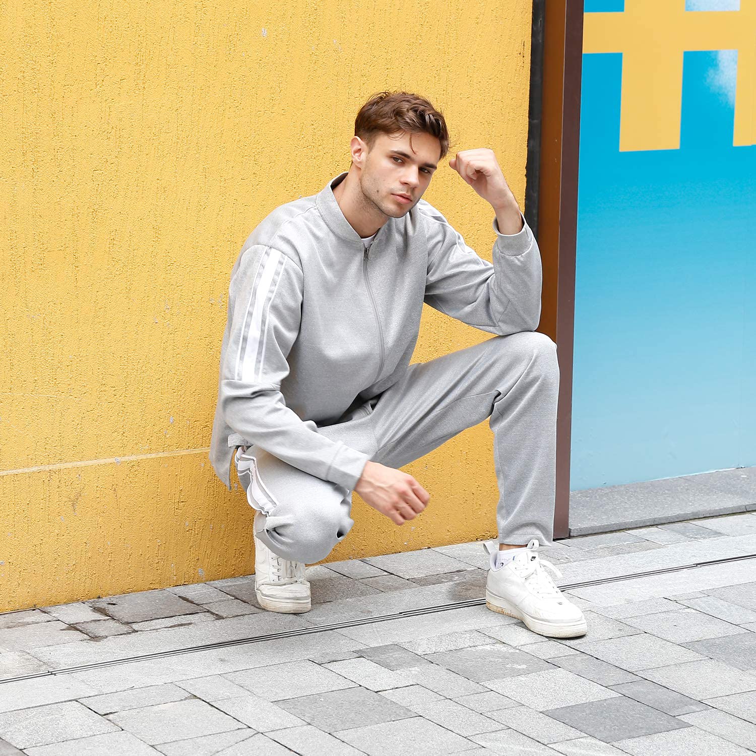 R RAMBLER 1985 Mens Sweatsuits 2 Piece Casual Long Sleeve Athletic Full Zip Track Suits Men Jogging Suits Set(Black,4XL)