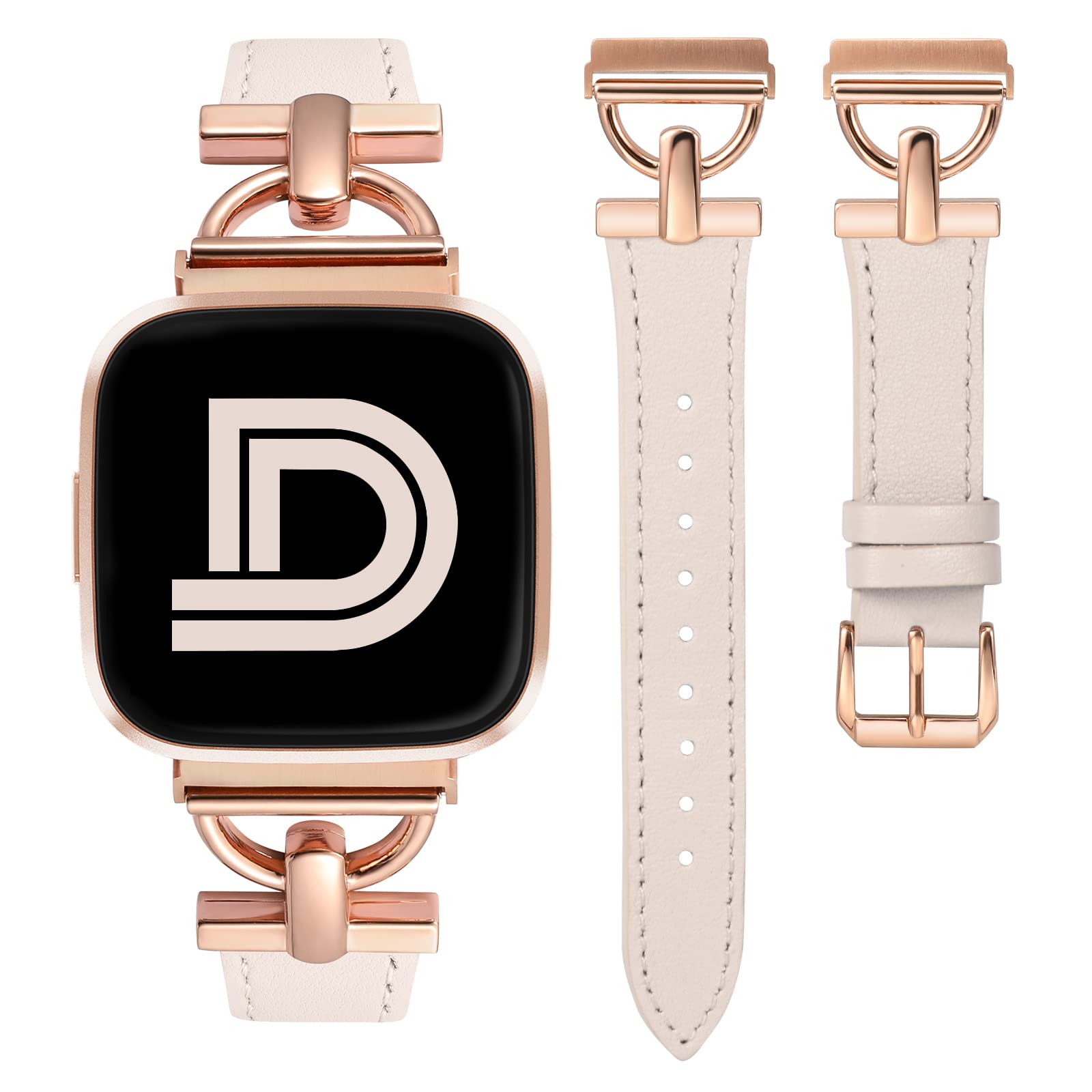 Wearlizer Leather Band Compatible with Fitbit Versa 2 Bands for Women, Dressy Slim Leather Strap Wristband with D-Shape Metal Buckle for Fitbit Versa/Versa 2/Versa Lite/Versa SE Smart Watch