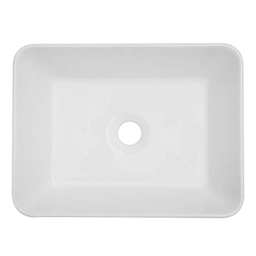 Vessel Sink Rectangular - Kichae 16"x12" Modern White Bathroom Sink Rectangle Above Counter Porcelain Ceramic Vessel Vanity Sink Art Basin
