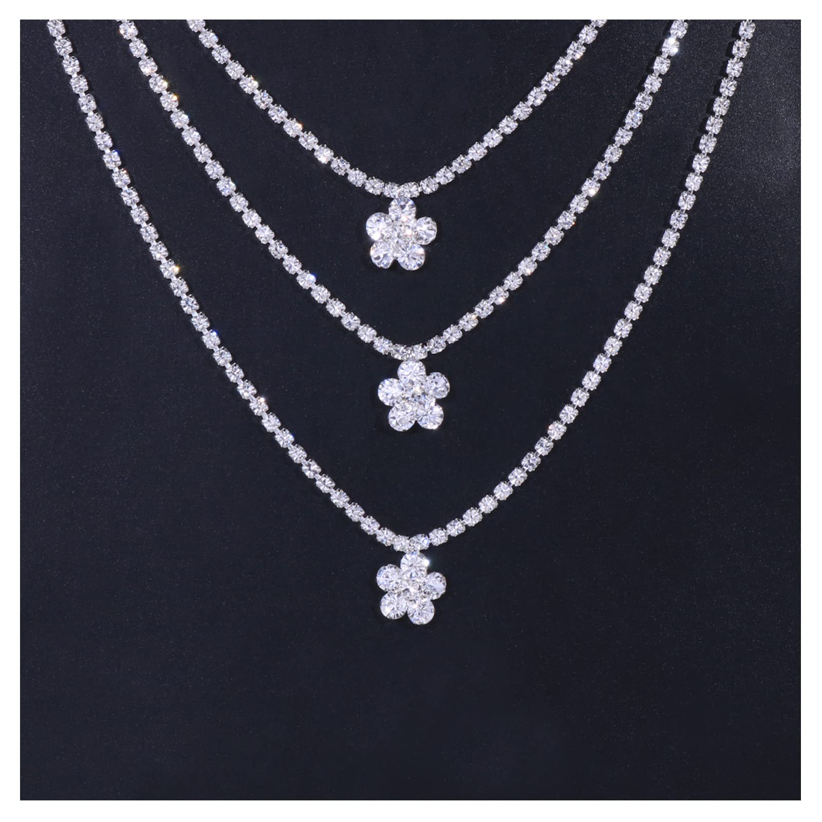 Rhinestone Flower Shoulder Chain Layered Upper Arm Chain Bracelet Bridal Wedding Multilayer Tassel Shoulder Chain Summer Bikini Body Chain for Women (Silver)