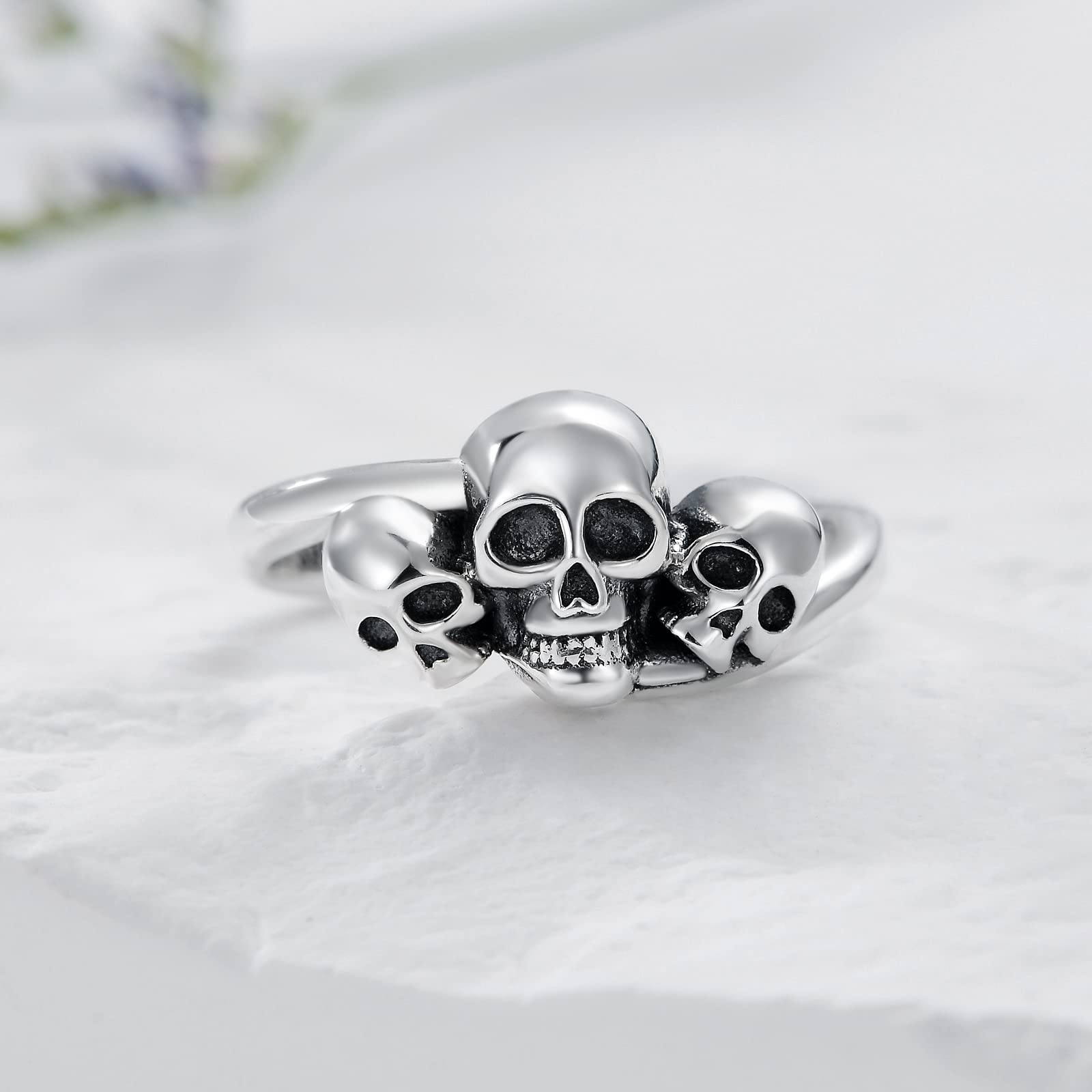 Plesitep Skull Ring Sterling Silver Skull Head Rings Jewelry Gift for Women (8)