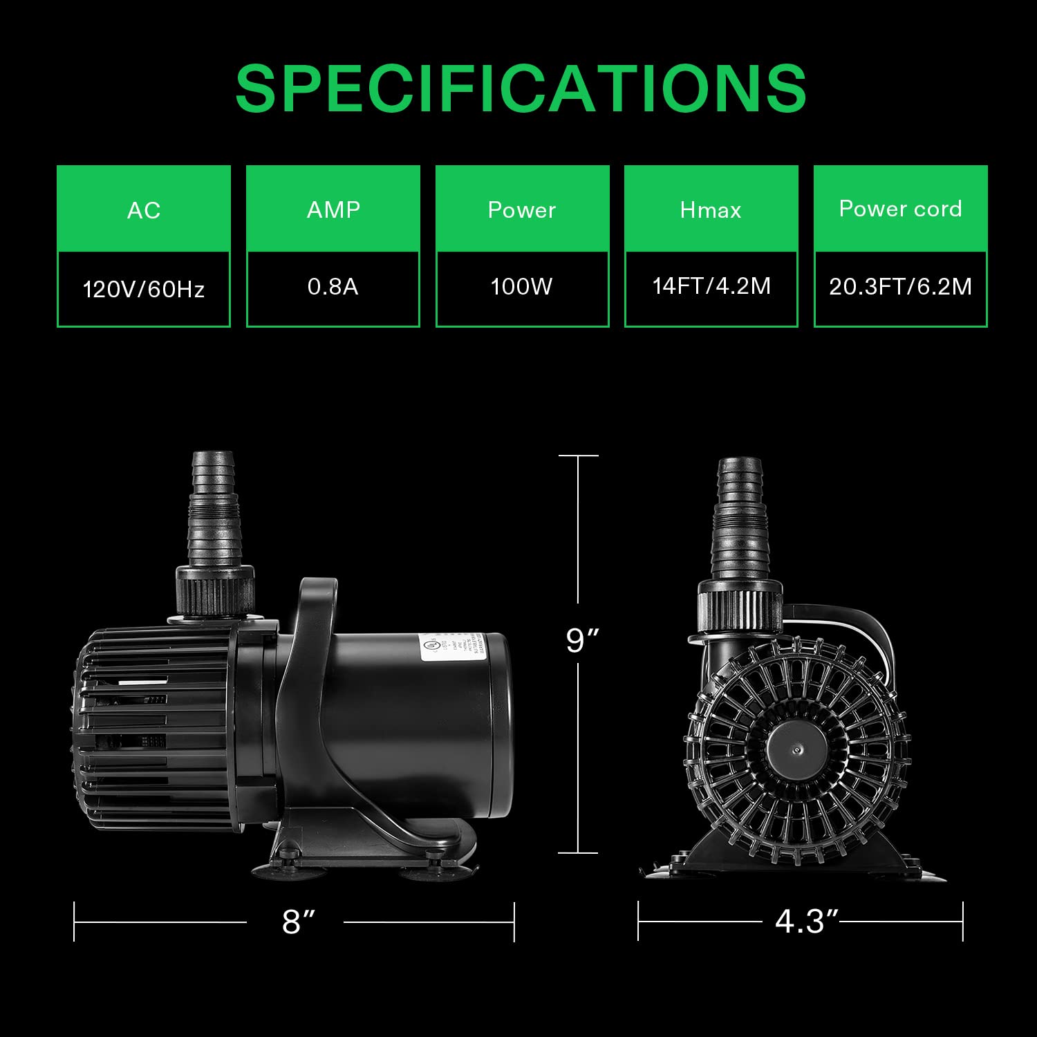 VIVOSUN 1600 GPH Submersible Water Pump, 100W Pond Pump, Ultra Quiet Aquarium Pump with 14FT. Lift Height for Pond, Waterfall, Fish Tank, Statuary, Hydroponic