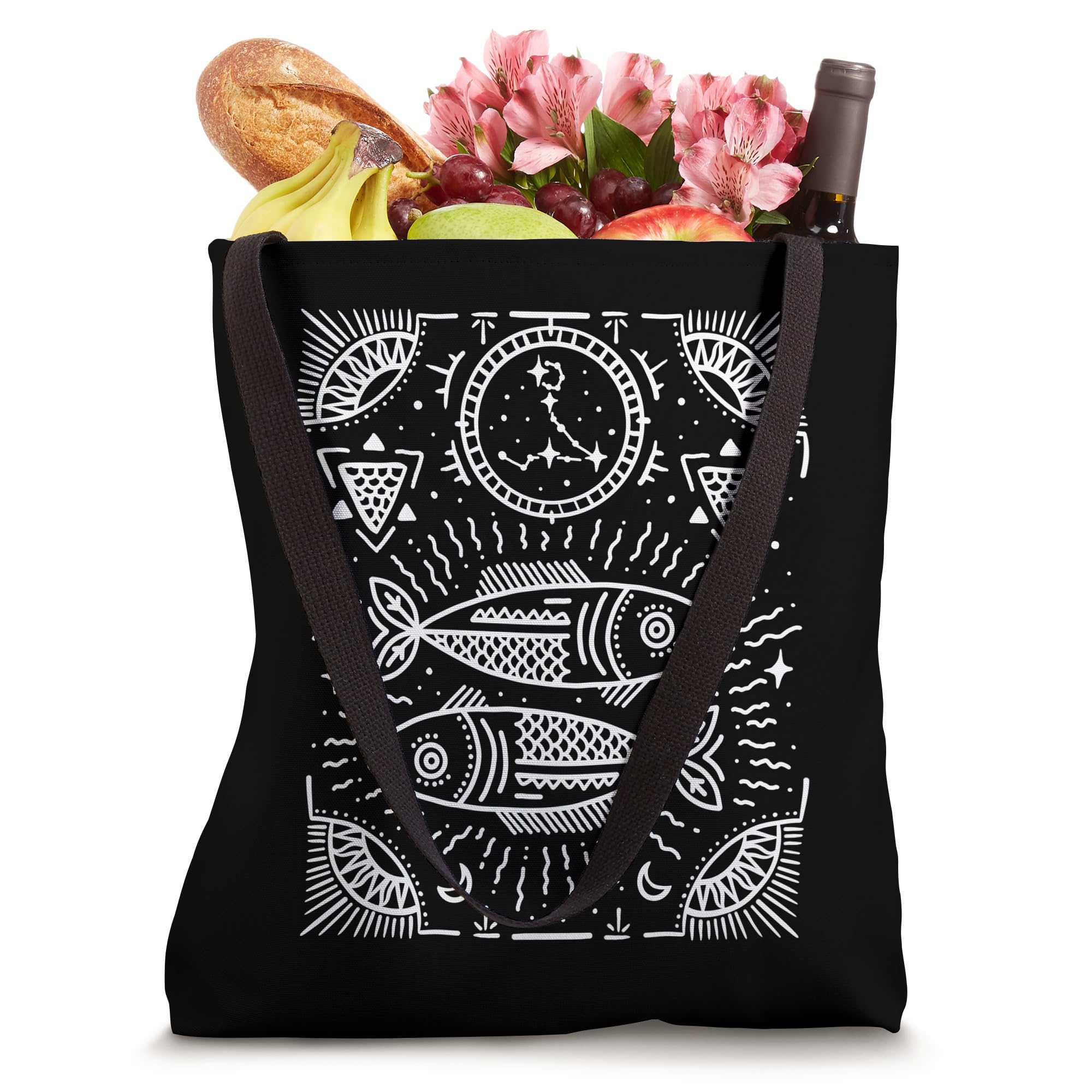 Pisces Zodiac Sign Hand-Drawn Tarot Art / Pisces Birthday Tote Bag