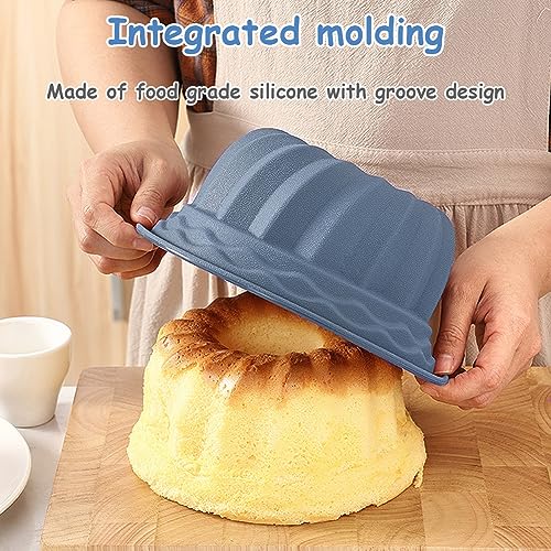 YASYU Silicone Fluted Tube Cake Pan,Non Stick Swirl Cake Baking Mold with Handle,Perfect Bakeware for Jello, Gelatin, Bread,7.5 inch Baking Pan, BPA Free