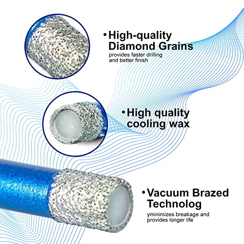SALI Diamond Core Drill Bits Set 5pcs Tile Hole Saws Vacuum Brazed Hole Saw with 1/4 Inch Hex Shank for Glass Ceramic Porcelain Tiles Marble Brick Granite Quartz Fit Angle Grinders and Drill