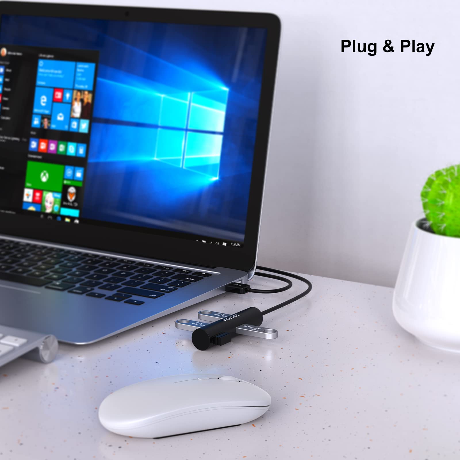 USB Hub, VKUSRA 4-Port Data USB Hub Splitter with 23.6" Long Cable, Unique Cylindrical Mini Powered USB 2.0 Ports for Laptop, PC, Computer, Flash Drive and More