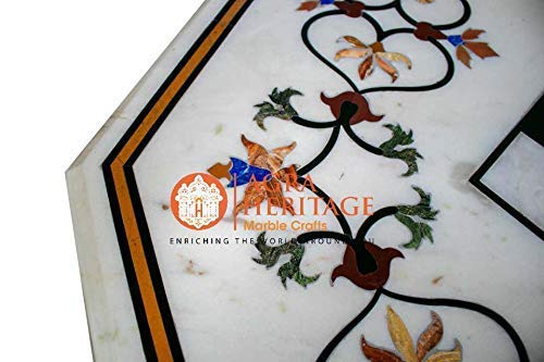 Whtie Marble Chess Dining 51" Table Top Floral Marquetry Arts Playroom Decor Gift For Chess Player
