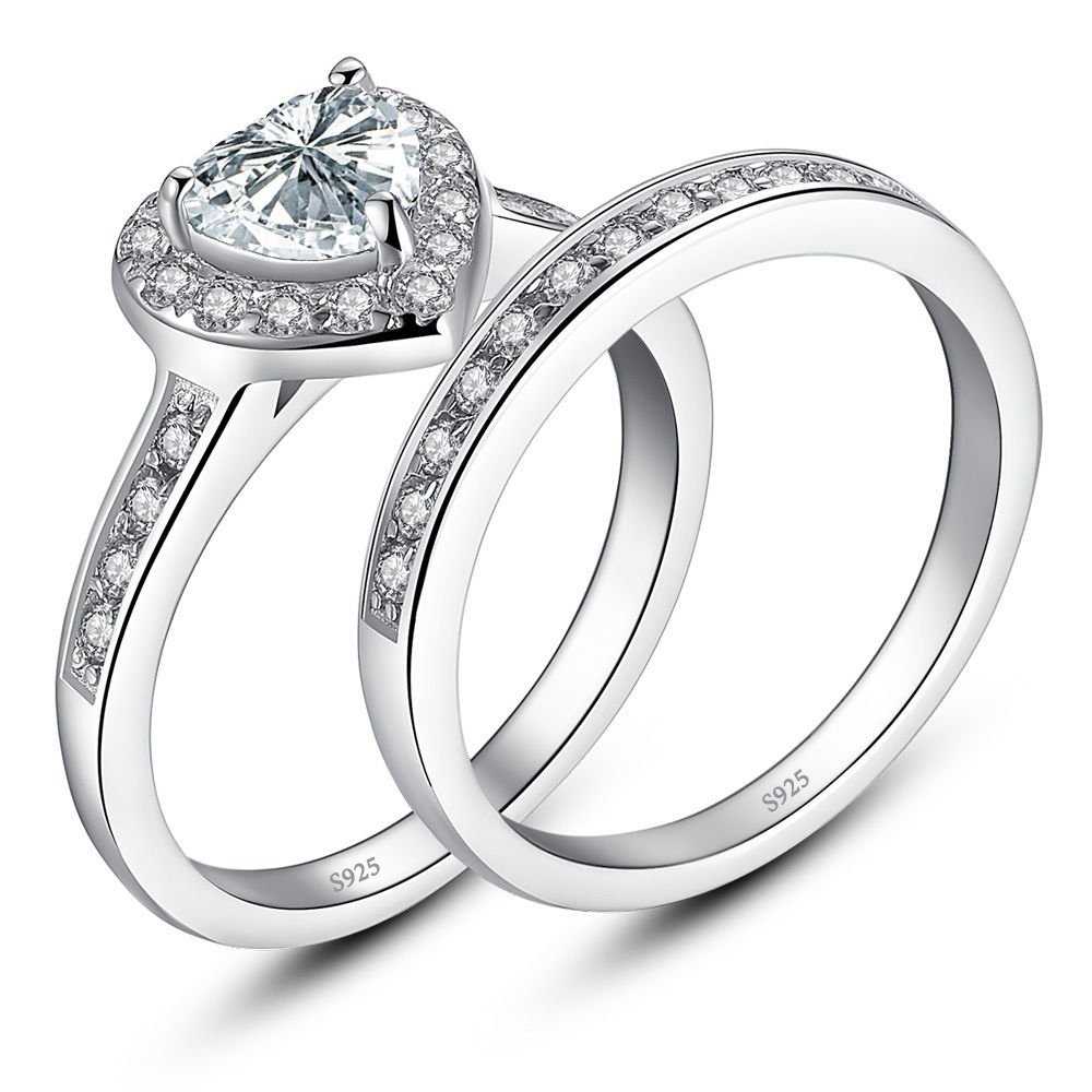 MABELLA Sterling Silver Cubic Zirconia Promise Rings Women Wedding Band Heart Engagement Ring Bridal Set