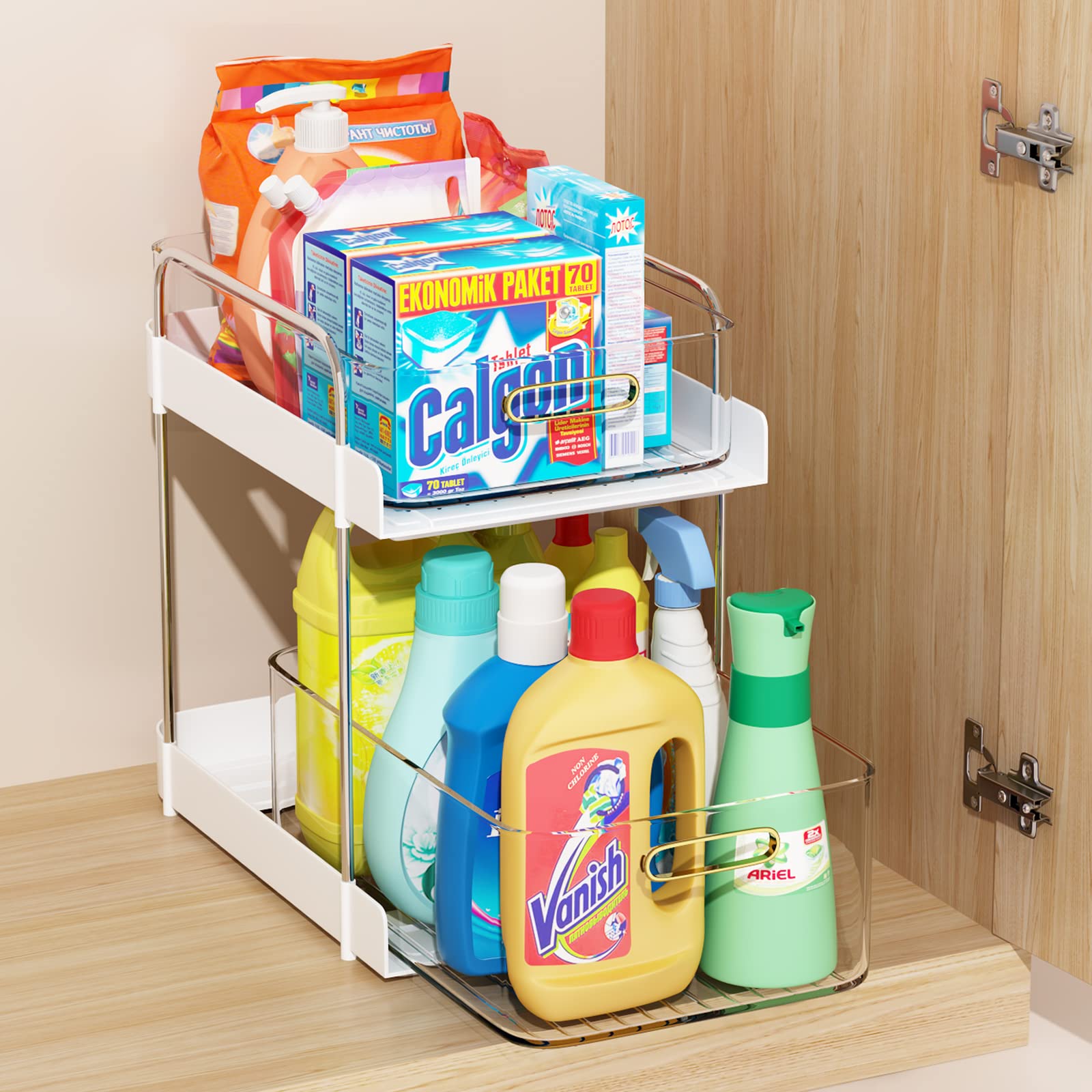 submatches 2-Tier Clear Under Sink Organizer and Storage -Multi-Purpose Bathroom Cabinet organizer, Pull Out Kitchen Pantry Organization and Storage