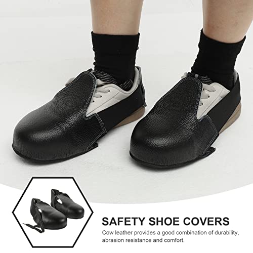 Steel Toe Cap Safety Shoe Covers, Universal Steel Toe Leather Overshoes Workplace with Adjustable Strap, Unisex Safety Footwear Toe Leather Protector Attachment Size EUR 36-46