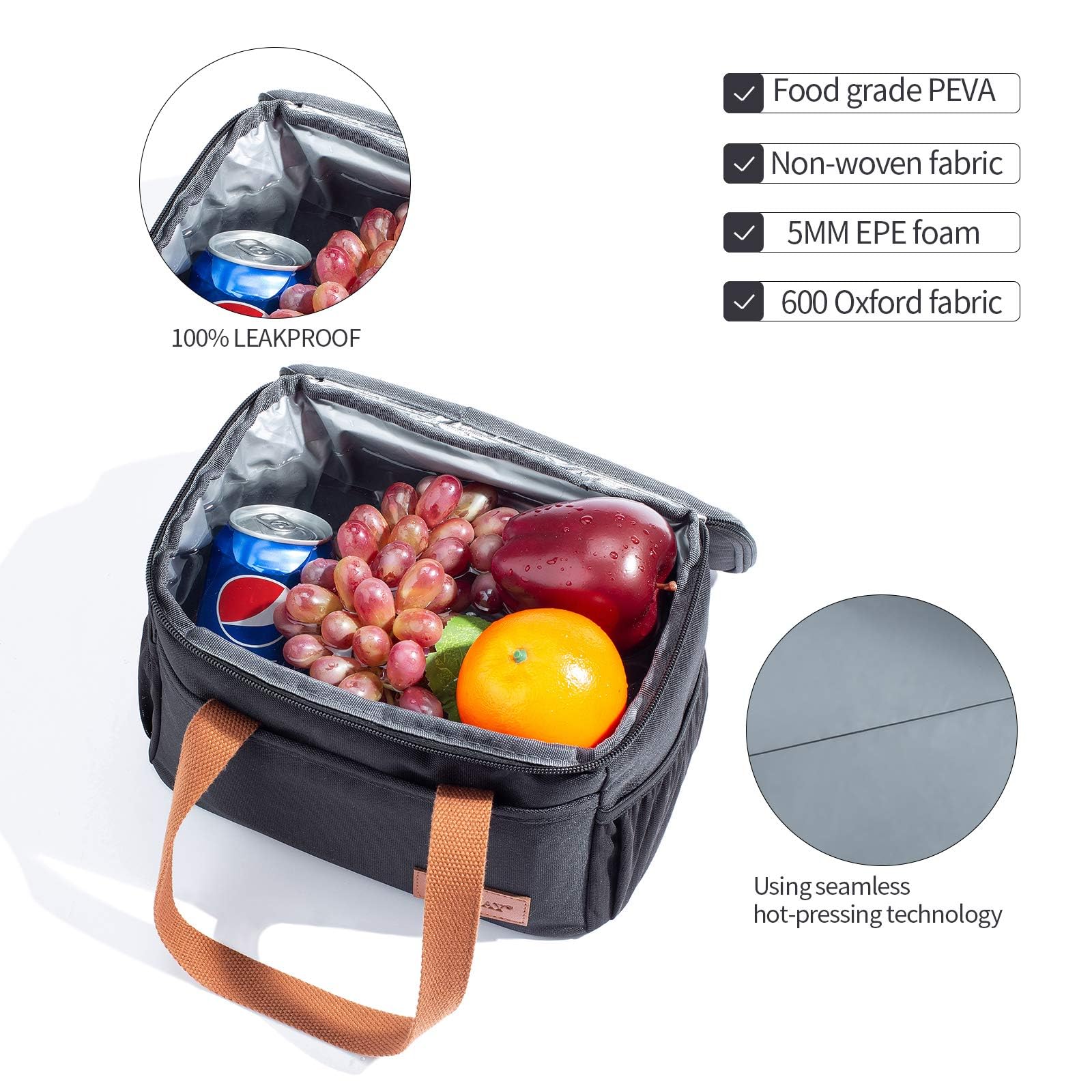 LAKIDAY Insulated Lunch Bag for Women/Men Cooler Bag Lunch Tote Container Leakproof for WorkOutdoor