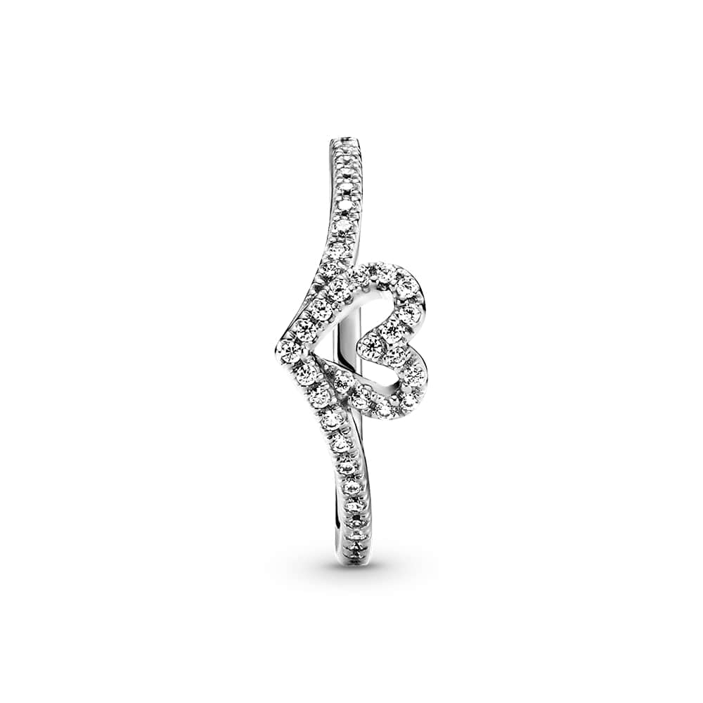 Pandora Jewelry Sparkling Wishbone Heart Ring for Women - Sterling Silver with Cubic Zirconia - Size 4.5, No Box
