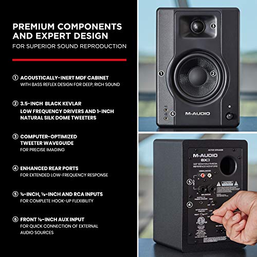 M-Audio BX3 3.5" Studio Monitors, HD PC Speakers for Recording and Multimedia with Music Production Software, 120W, Pair