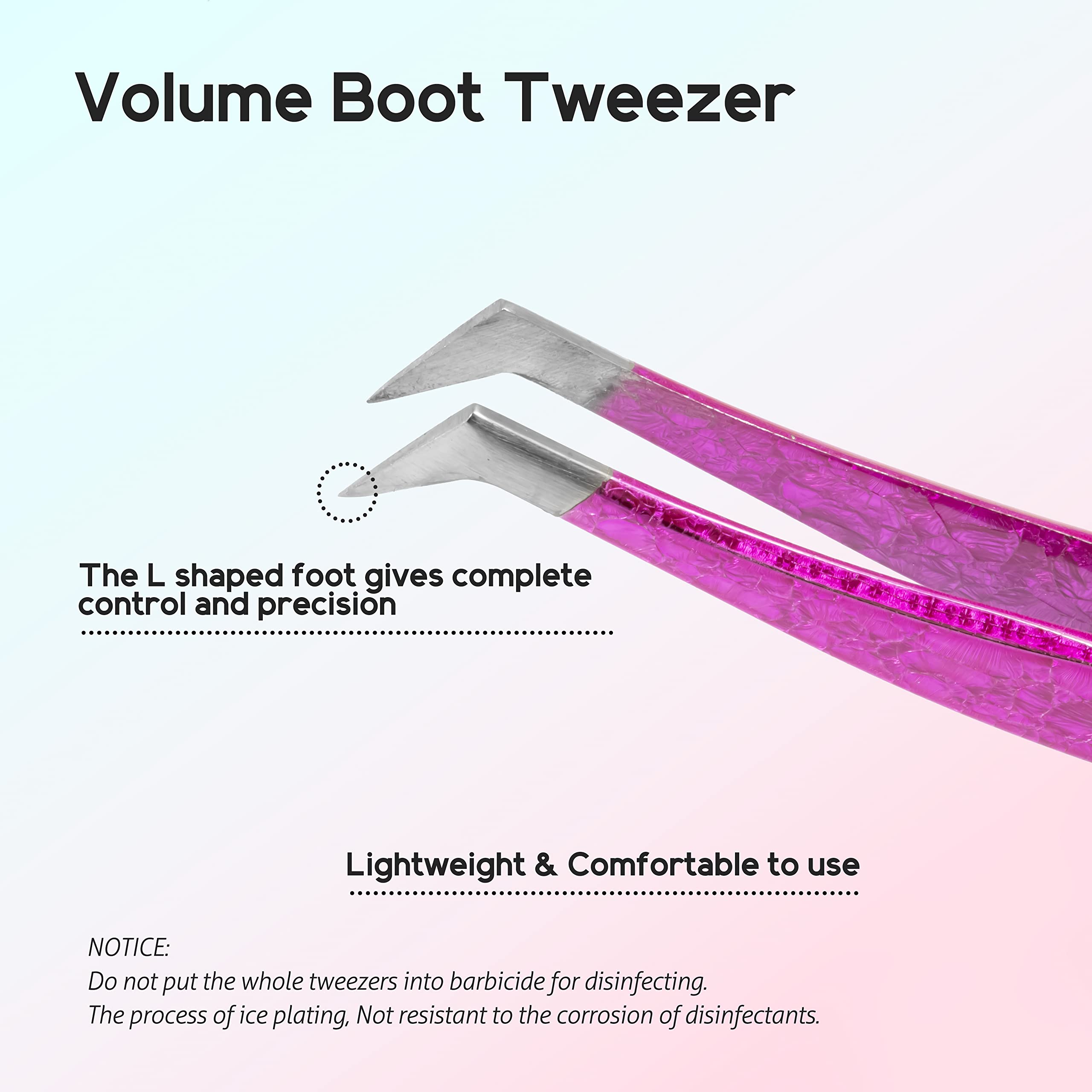 VAVALASH Lash Tweezers For Eyelash Extensions Pink Ice Crack Volume Boot Tweezers For Making Volume And Classic Fans 1 PCS Professional Individual Lashes Tweezer (Pink, V02)