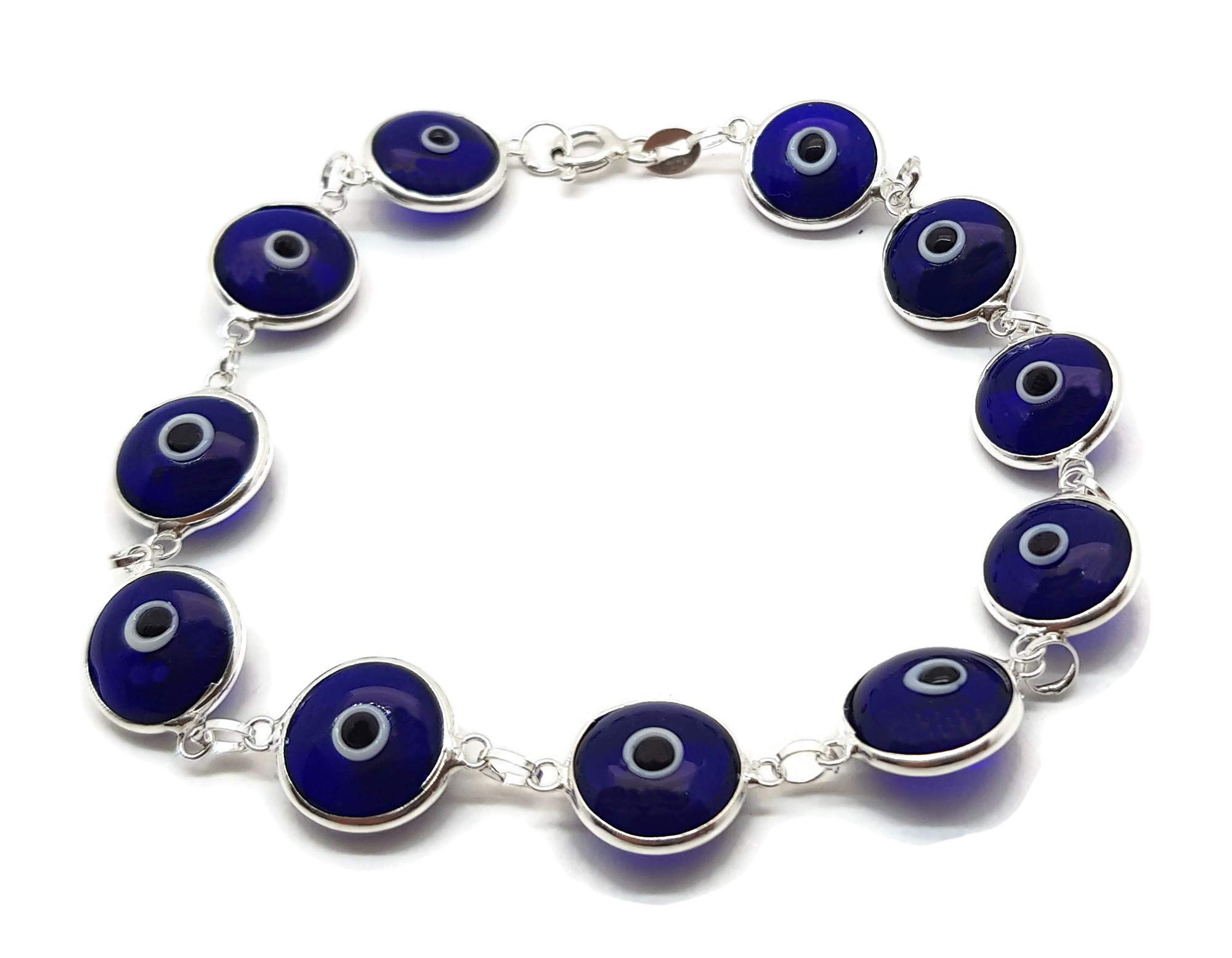 MYSTIC JEWELS by Dalia - Sterling Silver Classic Evil Eye Bracelet, 7.5 inch, Protection for Good Luck (Navy Blue)