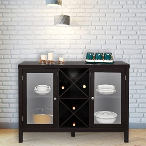 YDXNY Kitchen Sideboard Cabinet FCH Clear Double Door with X-Shaped Wine Rack Sideboard Entrance Cabinet Brown