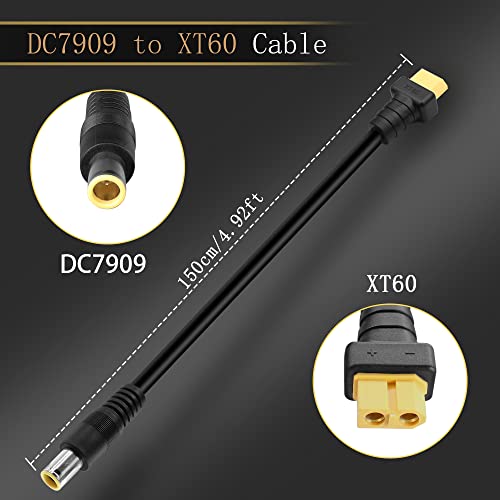 QIANRENON DC 7.9mm×0.9mm to XT60 Lithium Battery Charging Cable,DC 7909 Male to XT60 Female Solar Panel Connection Cable 12V-24V,14AWG,for Lithium Battery Pack,Portable Solar Generator,1.5m/4.9ft