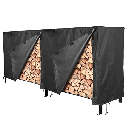 TLGREEN Outdoor Log Rack Cover, 8ft 600D Waterproof, Firewood Rack Cover with Straps and Air Vents, 96L24W42H inches, Fit for 8ft Log Rack,Black