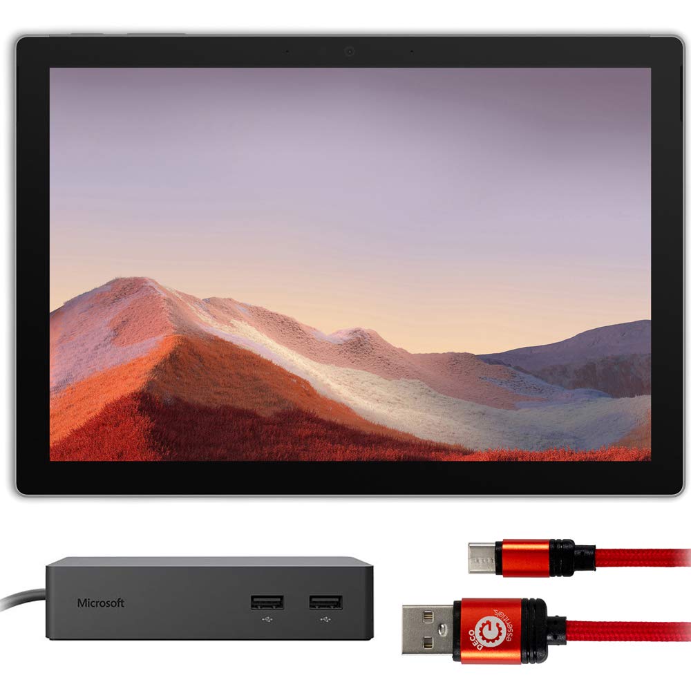 Microsoft VAT-00001 Surface Pro 7 12.3 inch Touch Intel i7-1065G7 16GB/512GB Platinum Bundle Surface Dock and Deco Essentials 3FT Braided Type-C Charge & Sync USB Cable
