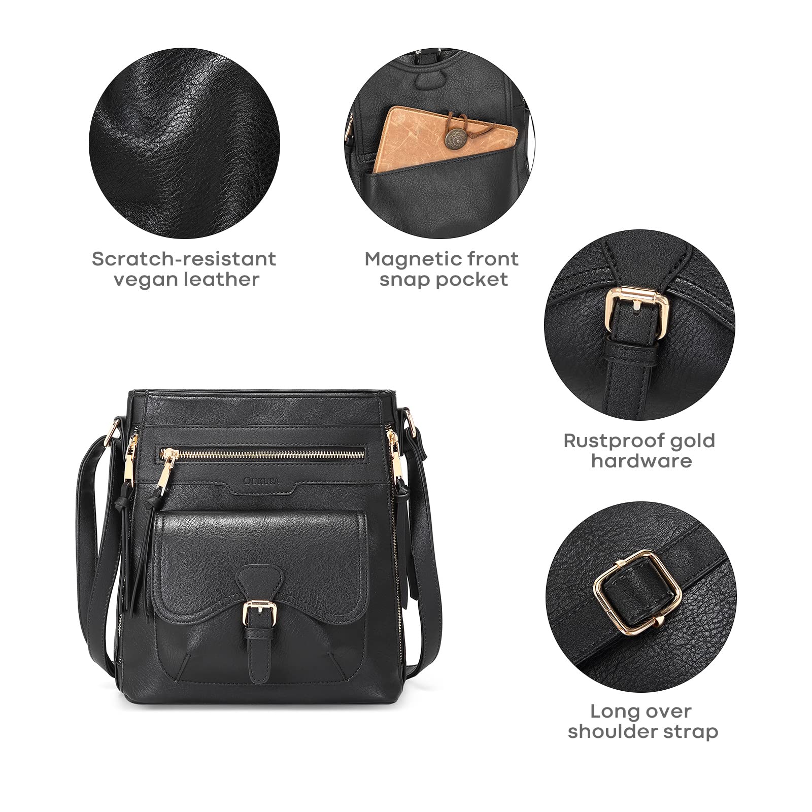 RICH LEAF Women Crossbody Bag Shoulder Handbags Purse Long Over Strap Tassel Multiple Pockets Lightweight Black