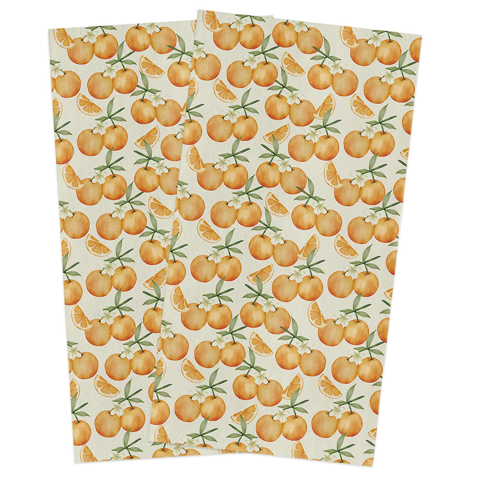 MUENINELE Dish Cloths Kitchen Towels, Orange Fruit Print Vintage Farmhouse Style Dishcloths Soft Reusable Cleaning Cloths Absorbent Dish Towels for Household Cleaning, 2 Pack, 18"x28"