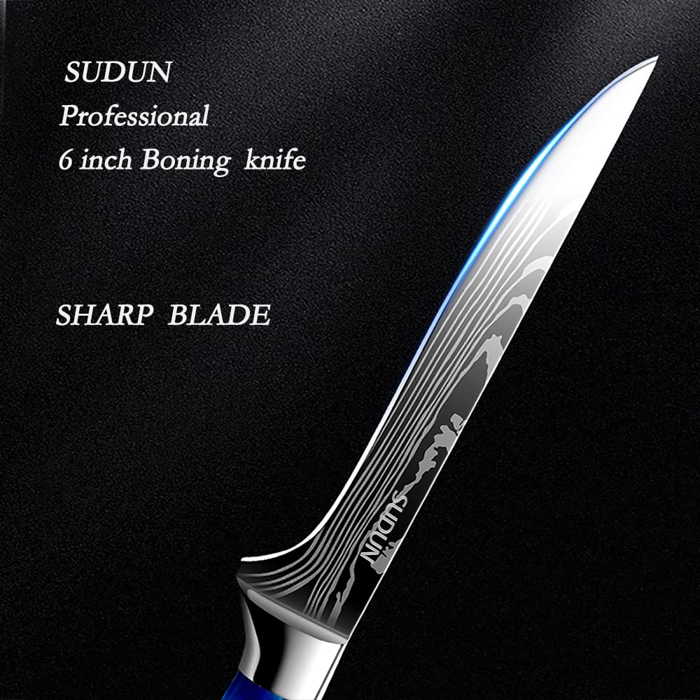 SUDUN Boning Knife 6 Inch, Versatile Deboning Knife,German High Carbon Stainless Steel Kitchen Knives for Meat Fish Poultry Chicken, Ergonomic Resin Handle with Gift Box