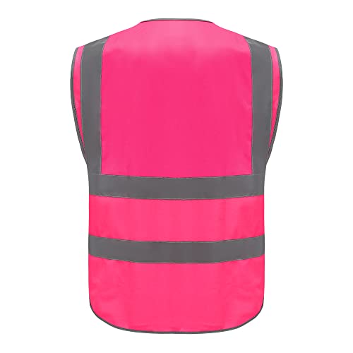 VICRR High Visibility Safety Vest with Reflective Strips, 9 Pockets Zipper Front, Construction Work Vest (Pink, s)