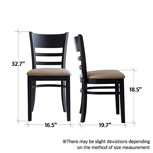 Livinia Cabin Dining Chair Set of 2, Solid Malaysian Oak PU Leather Upholstered Cushion Seat Wooden Ladder Back Side Chairs (Black) Assembly Required