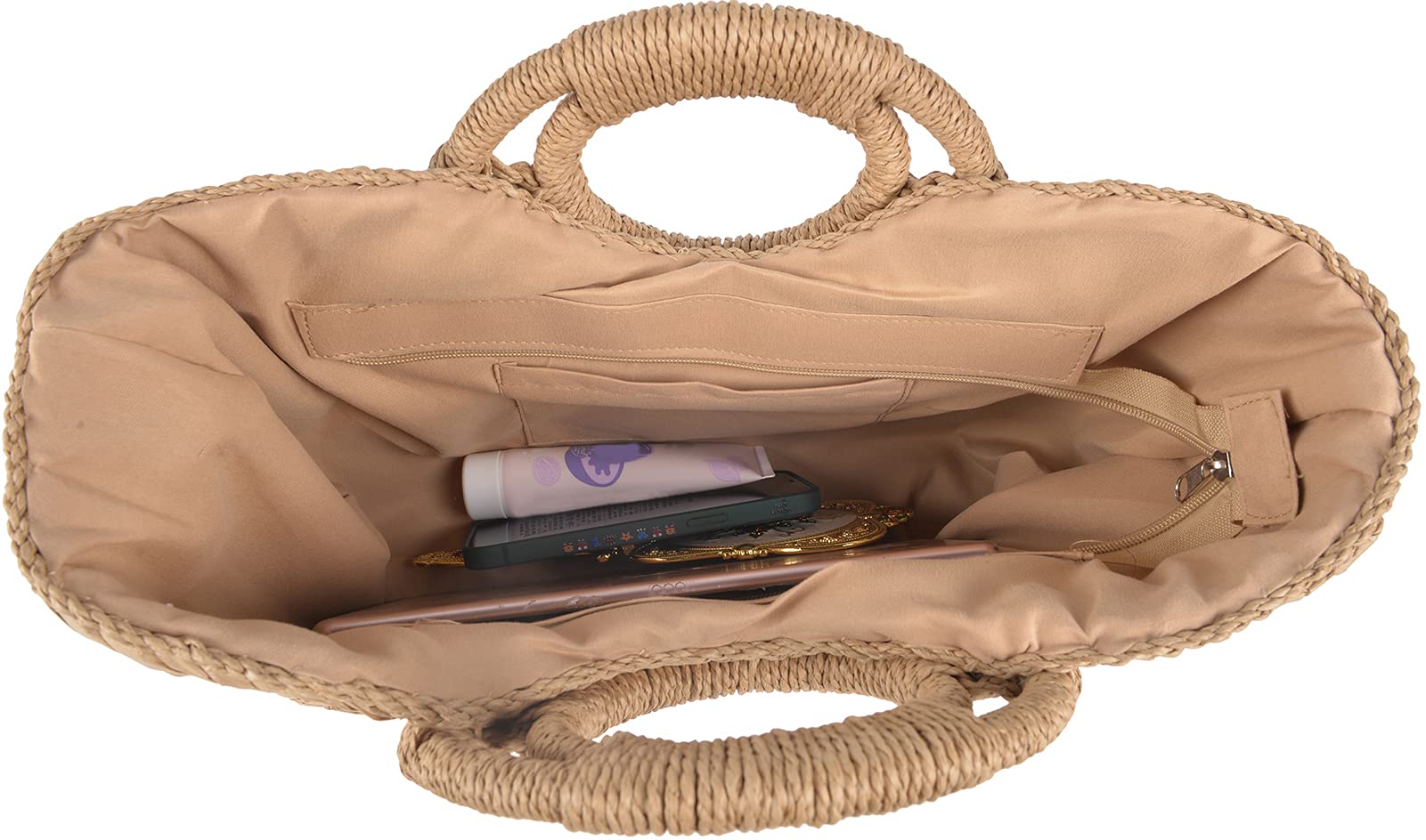 QZUnique Hand-woven Straw Bag Women Summer Beach Handbag Casual Satchel Retro Top Handle Tote Clutch