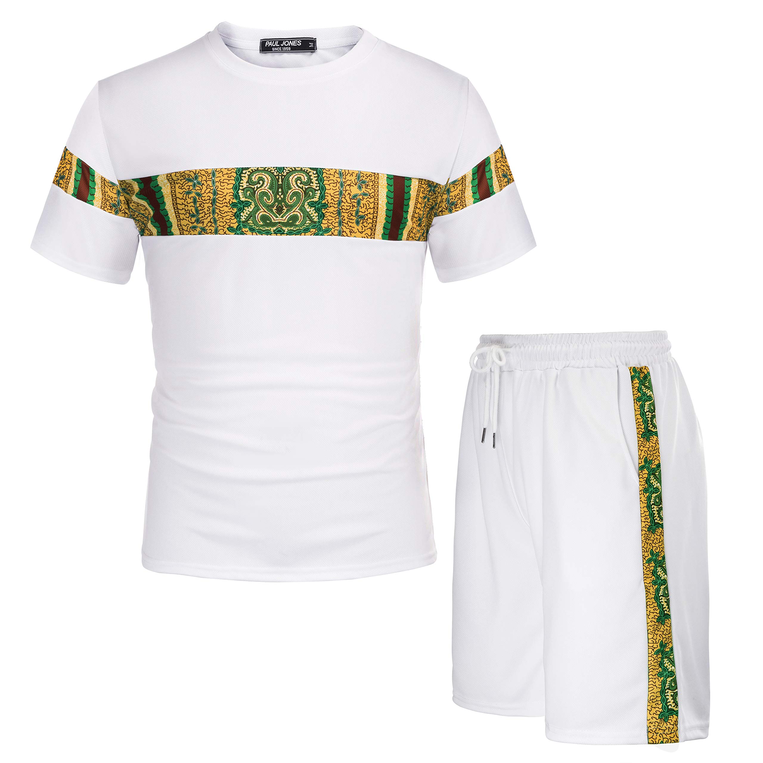 PJ PAUL JONES Mens Casual T Shirts and Shorts 2pcs Set Summer Printed Outfits
