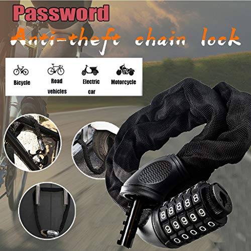 Selomore Bicycle Lock Cable 5 Digital Heavy Duty Bike Combination Chain Padlock Bicycle Lock Chain Lock 0716US083 Black