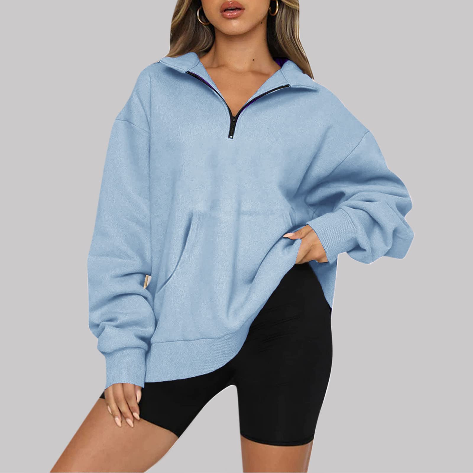 Sweatshirt For Womens Oversized Half Zip Pullover Long Sleeve Sweatshirt,clothing deals of the day women,womens clearance tops, coupons,cheapest thing on Blue