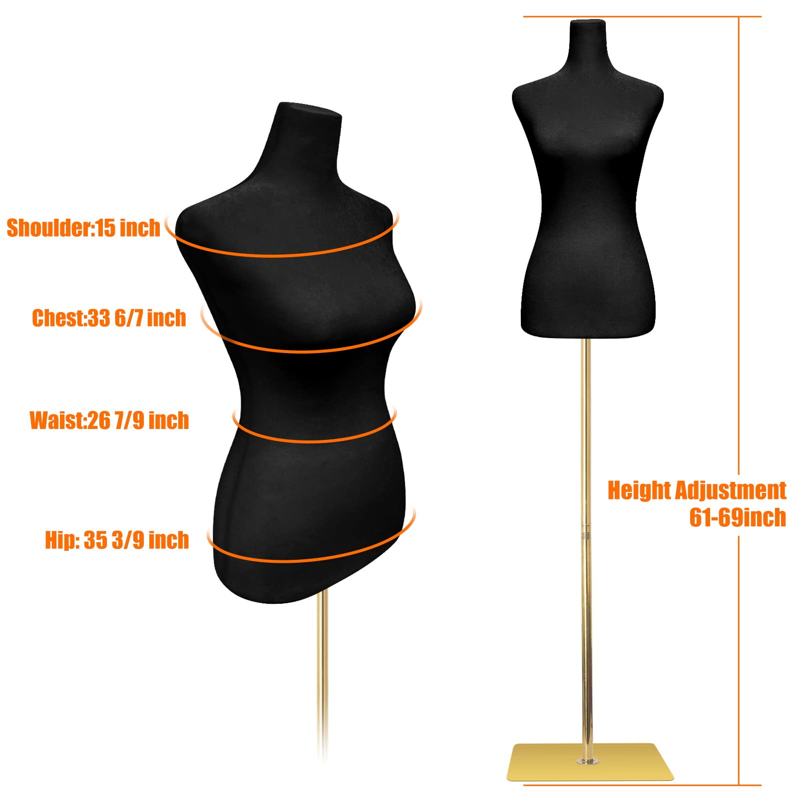 Mannequin Dress Form 61-69 Inch Height Adjustable Female Model Display Mannequin Body High Density Foam with Metal Bracket and Rectangular Base for Sewing Dressmakers Dress Jewelry Display, Beige