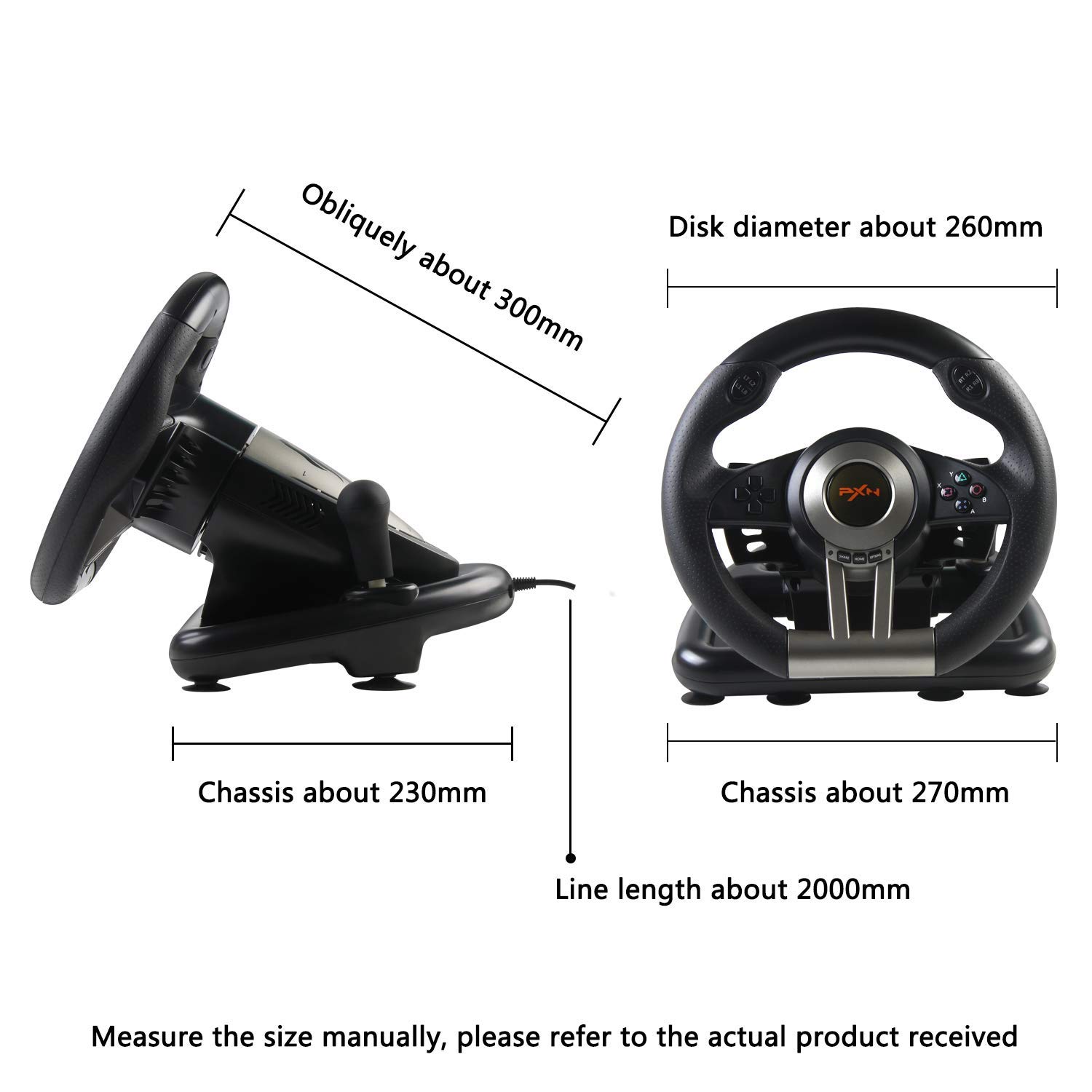 Racing Wheel, PXN-V3II 180° Game Racing Steering Wheel with Pedal and Shift Paddle, Compatible for PC, PS3, PS4, Xbox One, Nintendo Switch.(Black)