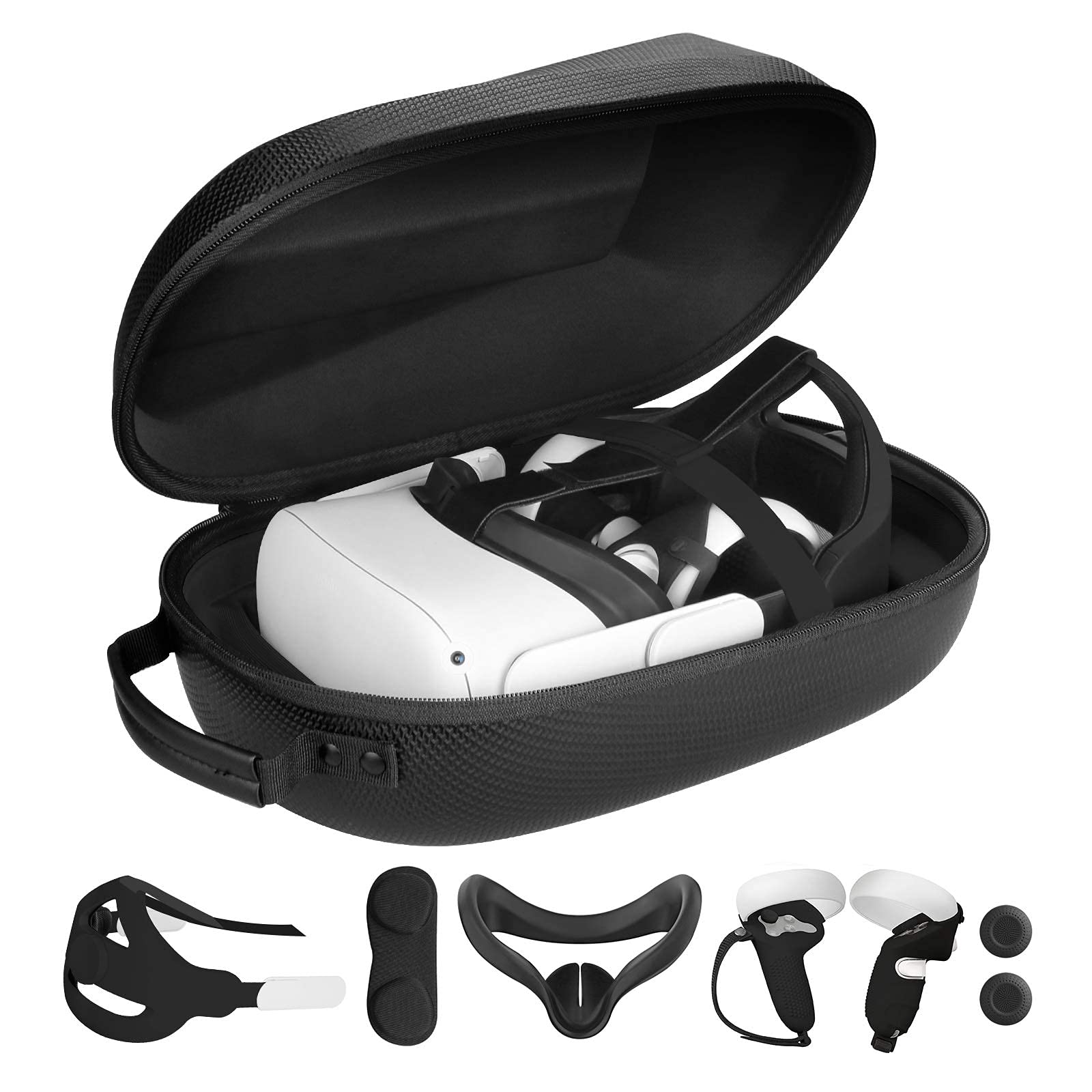 MASiKEN Cool Black Hard Carrying Case for Oculus Quest 2 AnySize Elite Head Strap Bracket, Oculus Quest 2 All-in-one VR Headset Storage Bag, Travel Case Fit Various Oculus Quest 2 Accessories