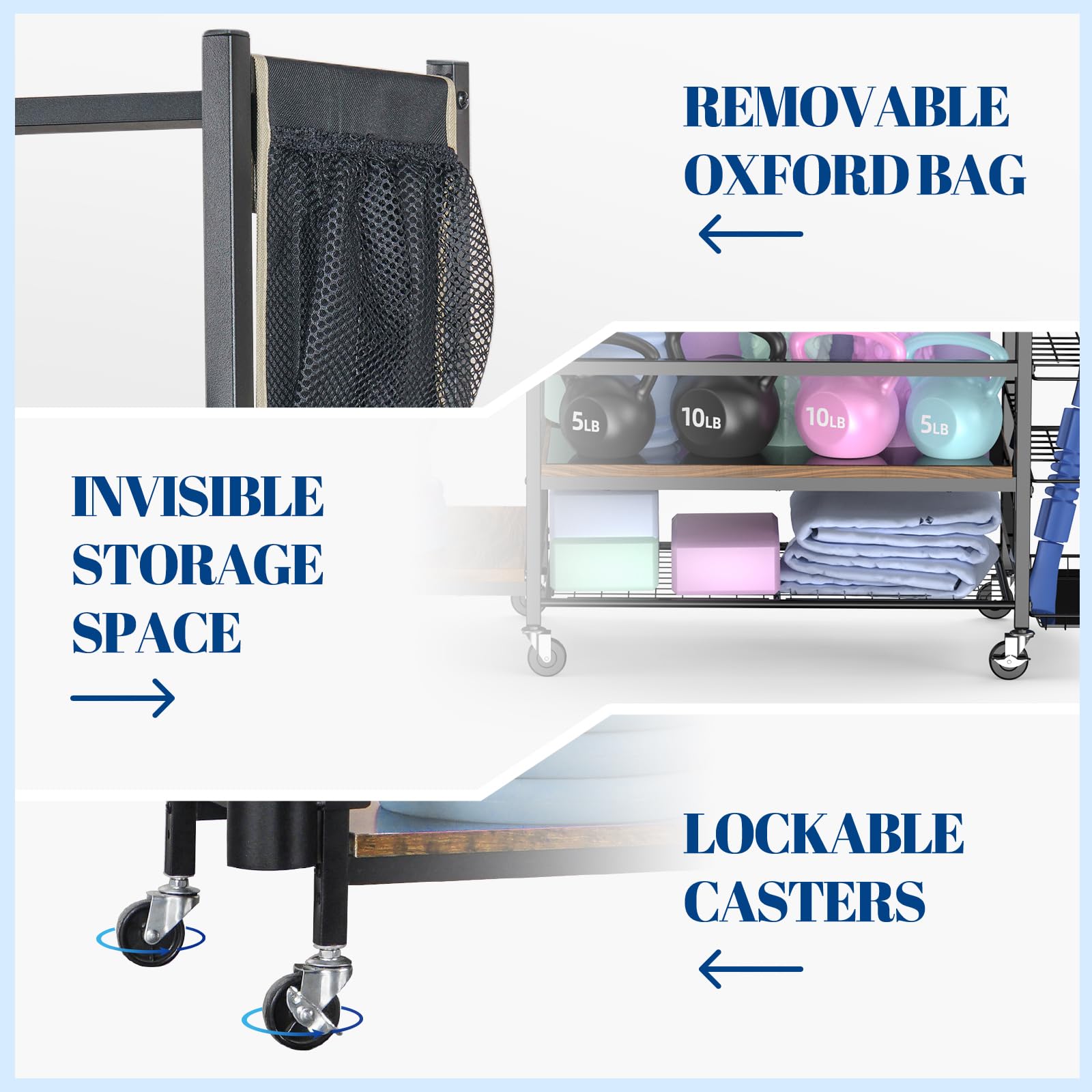 Mythinglogic Home Gym Storage Rack-Yoga Mat Storage Rack for Yoga Strap,Foam Roller and Resistance Bands,Workout Equipment Storage Organizer for Dumbbells Kettlebells